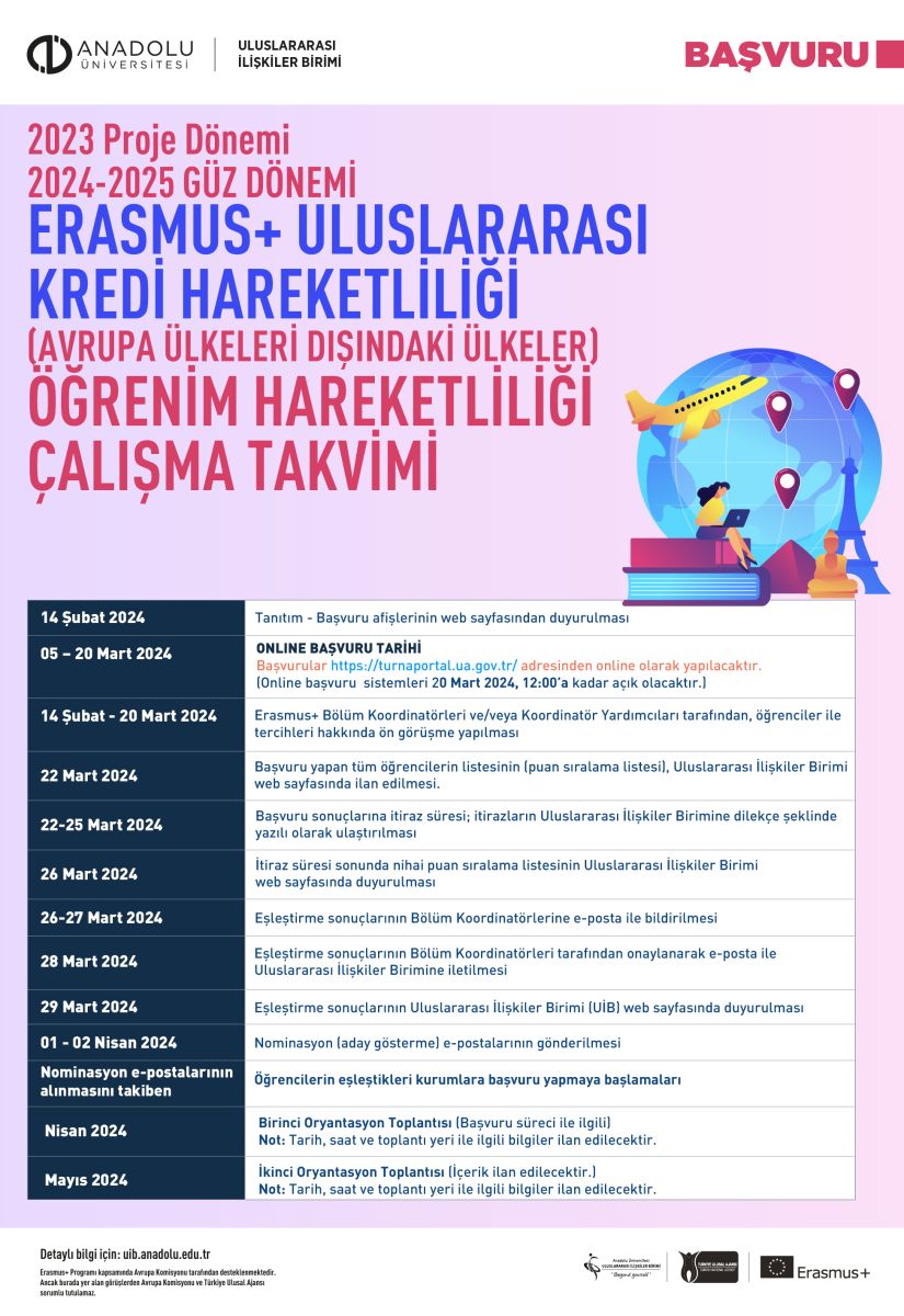 2023 Proje Dönemi ve 2024-2025 Güz Dönemi Erasmus+ Uluslararası Kredi Hareketliliği Öğrenim ...
